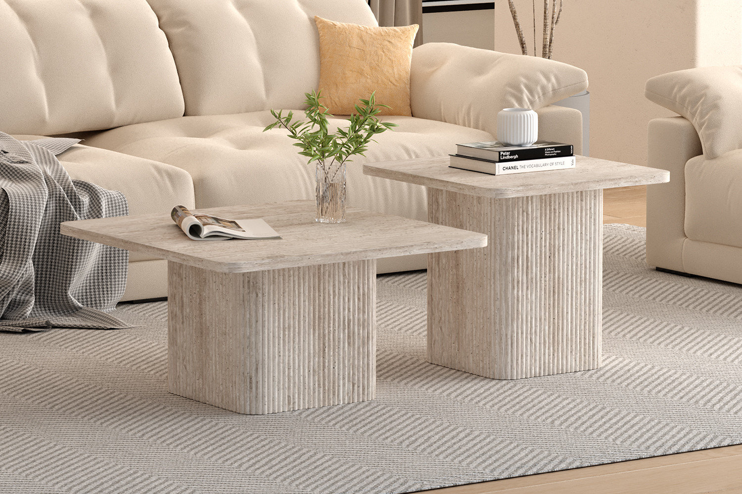 Set de 2 Table basses 'Bobby' travertin Beige - SOFA SOFT- Canapés ...